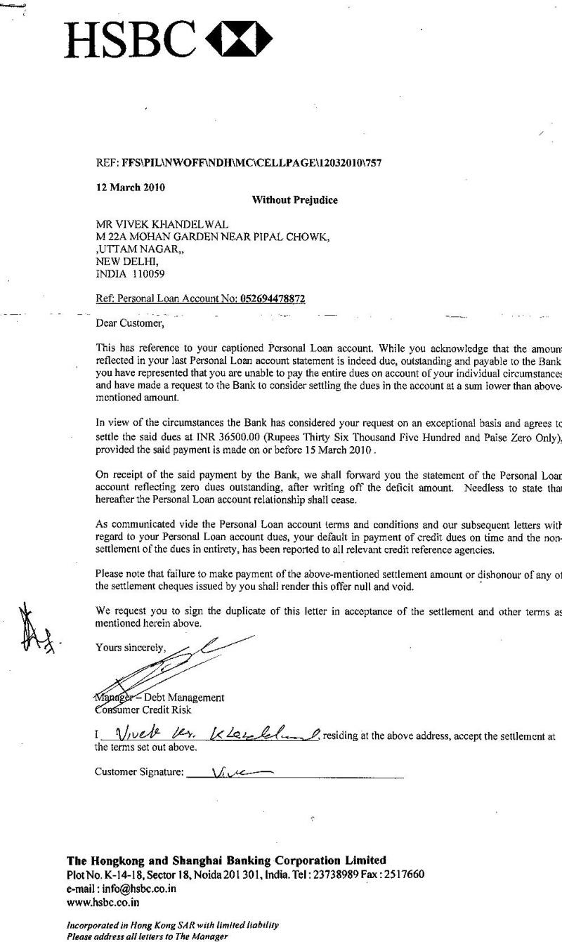 Loan Settlement No Properly Done By HSBC Bank HSBC India IComplaints in